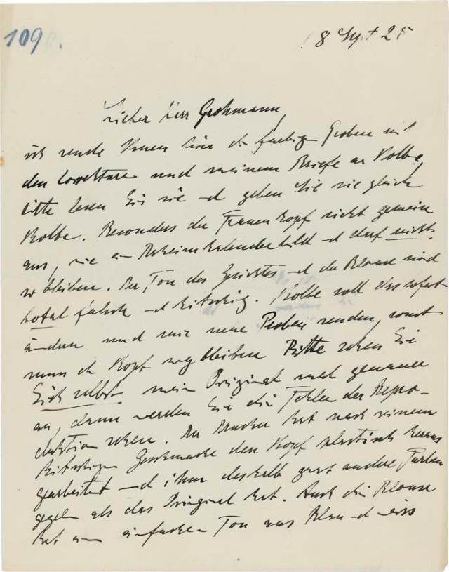 Lieber Herr Grohmann, ich sende Ihnen hier die farbigen... | Staatsgalerie