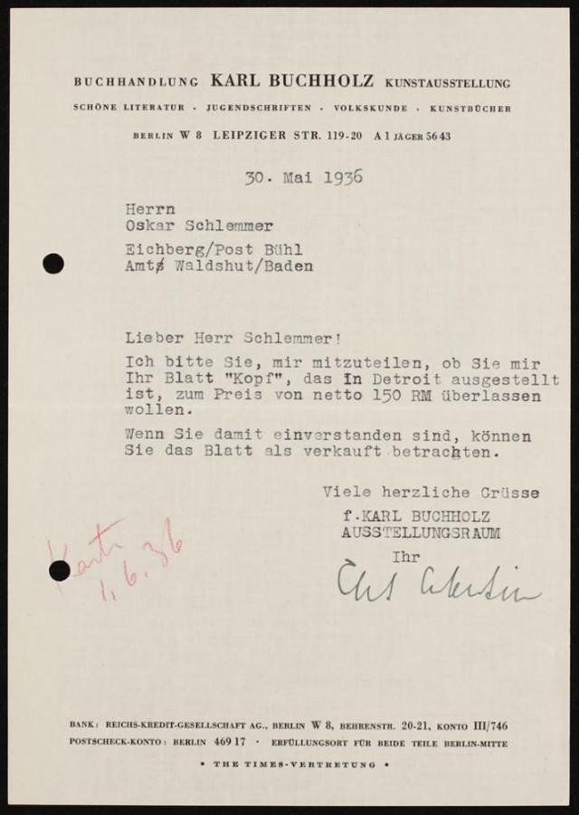 Lieber Herr Schlemmer! Vielen Dank für Ihre Zeilen... | Staatsgalerie