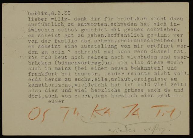 lieber willy- dank dir für brief... | Staatsgalerie