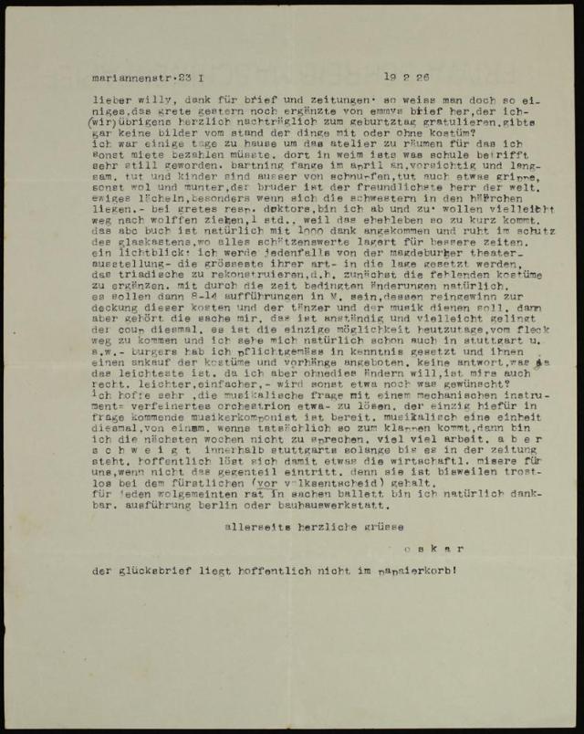 lieber willy, dank für brief und zeitungen... | Staatsgalerie