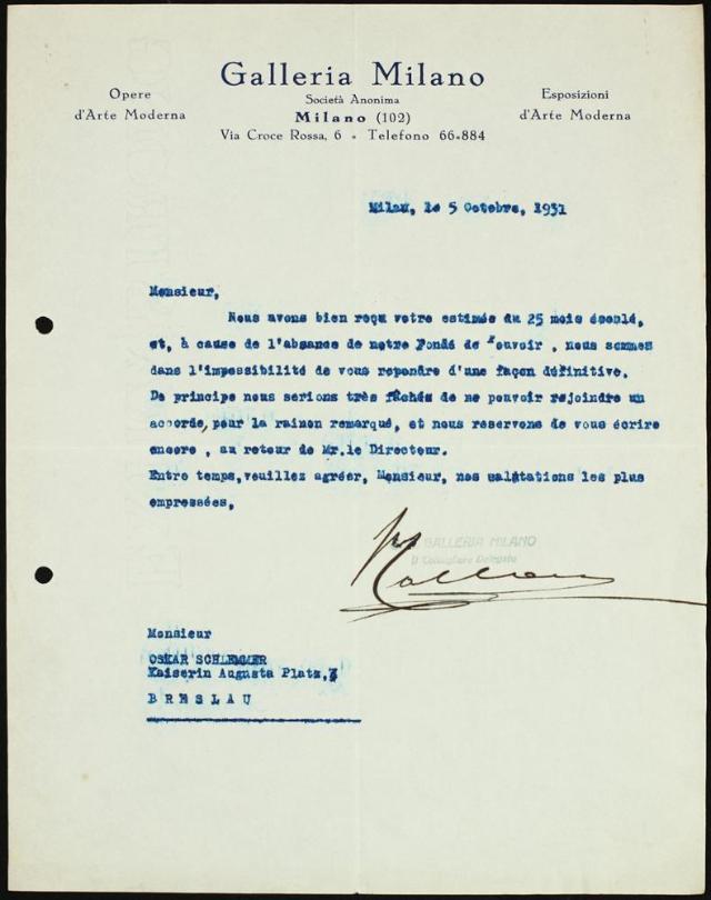 Mensieur, Nous avons bien recu estimée du 25 meis... | Staatsgalerie