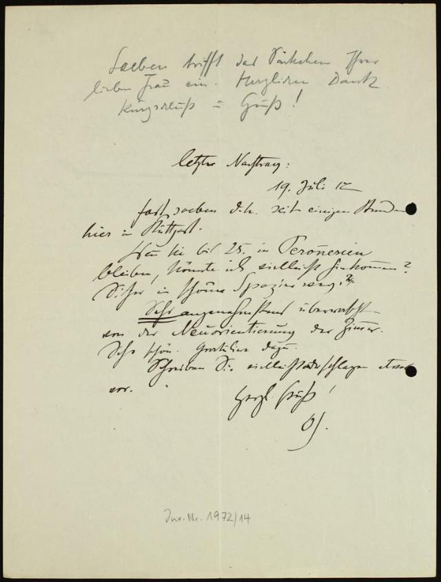 Lieber Herr Burger, Für die Hervorragenden besten Dank... | Staatsgalerie