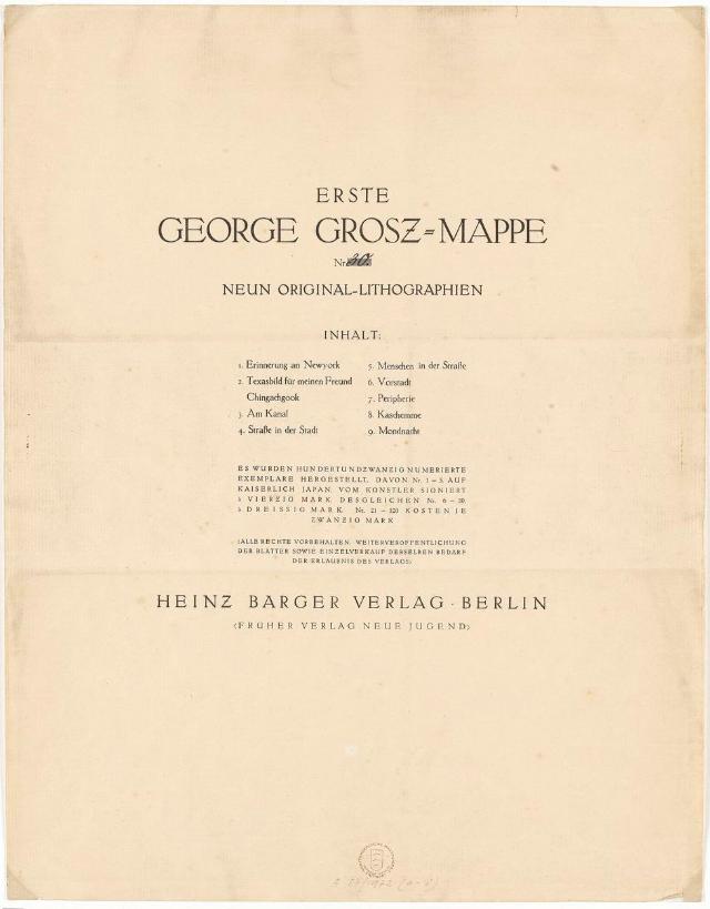 Erste George Grosz-Mappe, Titelblatt | Staatsgalerie