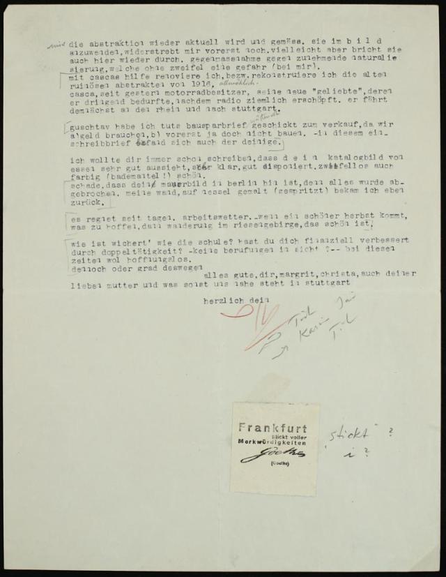 lieber willy, dank für brief und karte... | Staatsgalerie