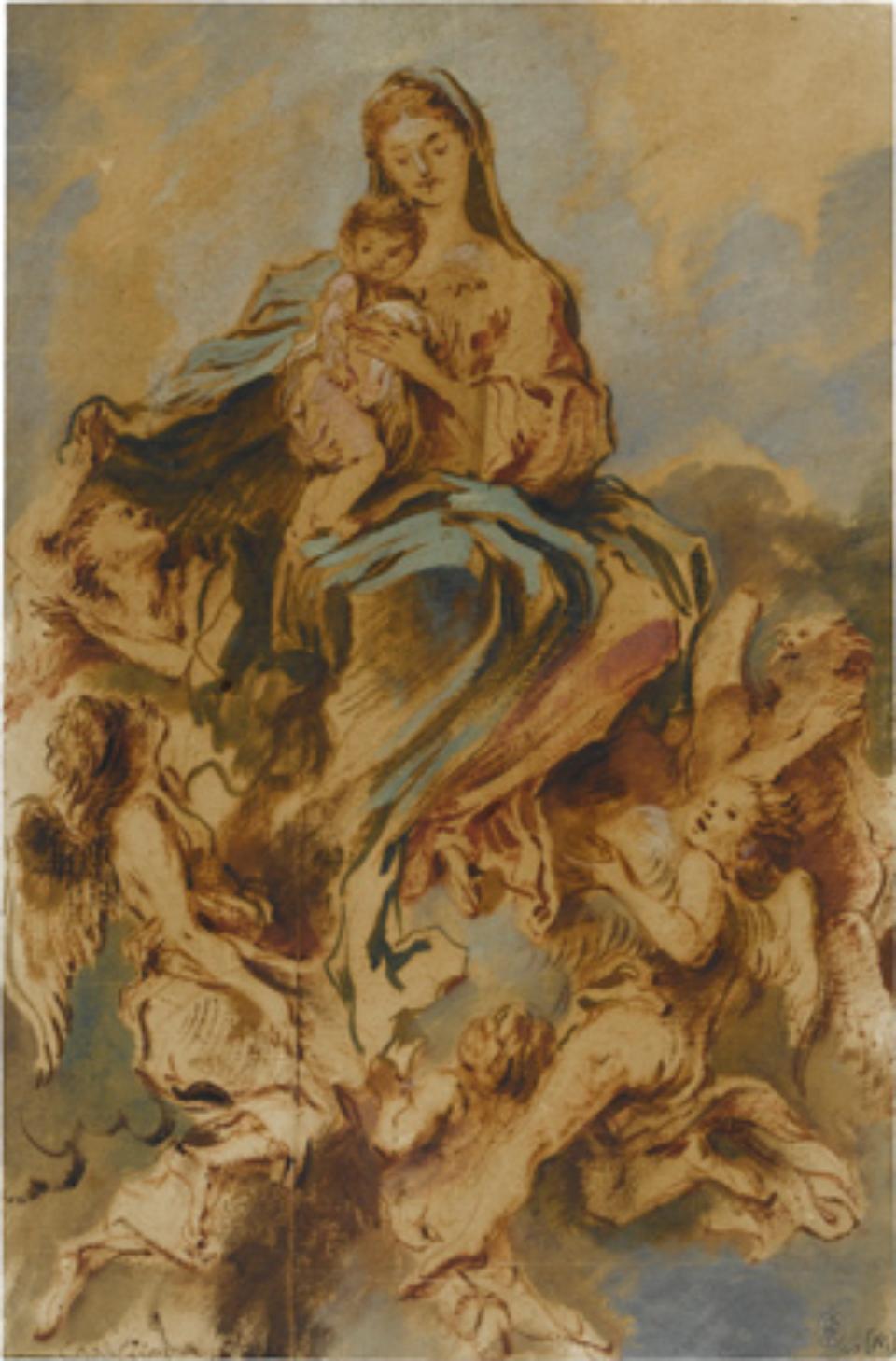 Madonna mit Kind auf Wolken von Engeln umgeben | Staatsgalerie