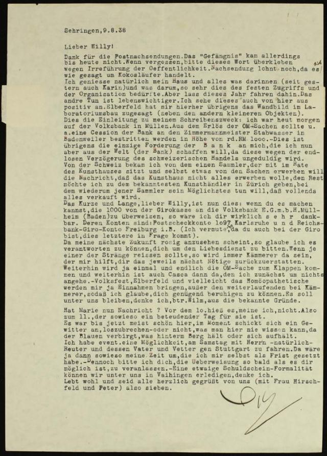 Lieber Willy! Dank für die Postnachsendungen... | Staatsgalerie