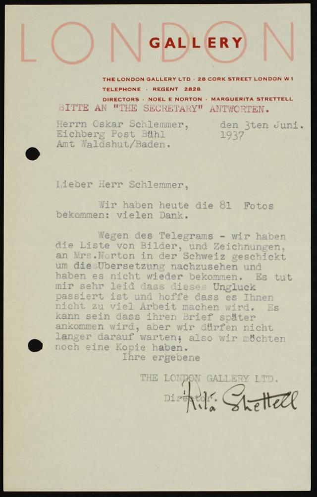Lieber Herr Schlemmer, Wir haben heute die 81 Fotos... | Staatsgalerie