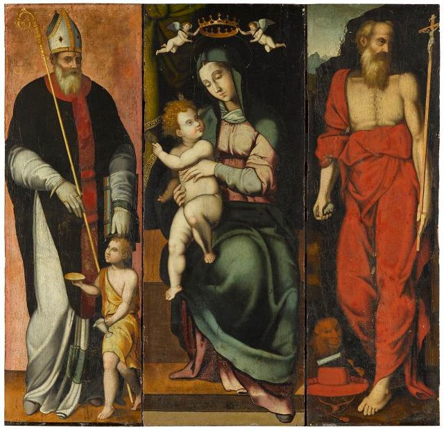 Triptychon mit thronender Maria mit Kind, den Heiligen Augustinus und Hieronymus | Staatsgalerie