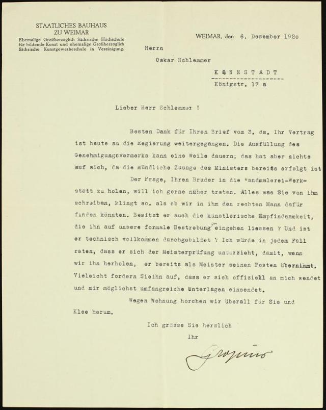 Lieber Herr Schlemmer! Besten Dank für Ihren Brief... | Staatsgalerie